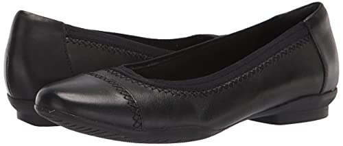 Clarks Women's Sara Bay Ballet Flat, Black Leather, 10 Wide – PENNYPART.COM